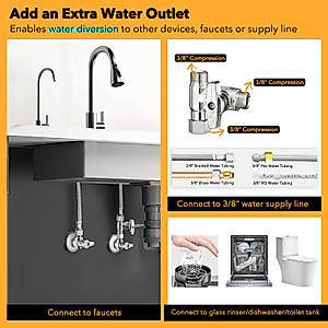 3/8" Brass Compression Angle Stop Valve, Water Line Splitter Connector Tee for Dishwasher, Commercial Sink Faucet, and Water Supply Line