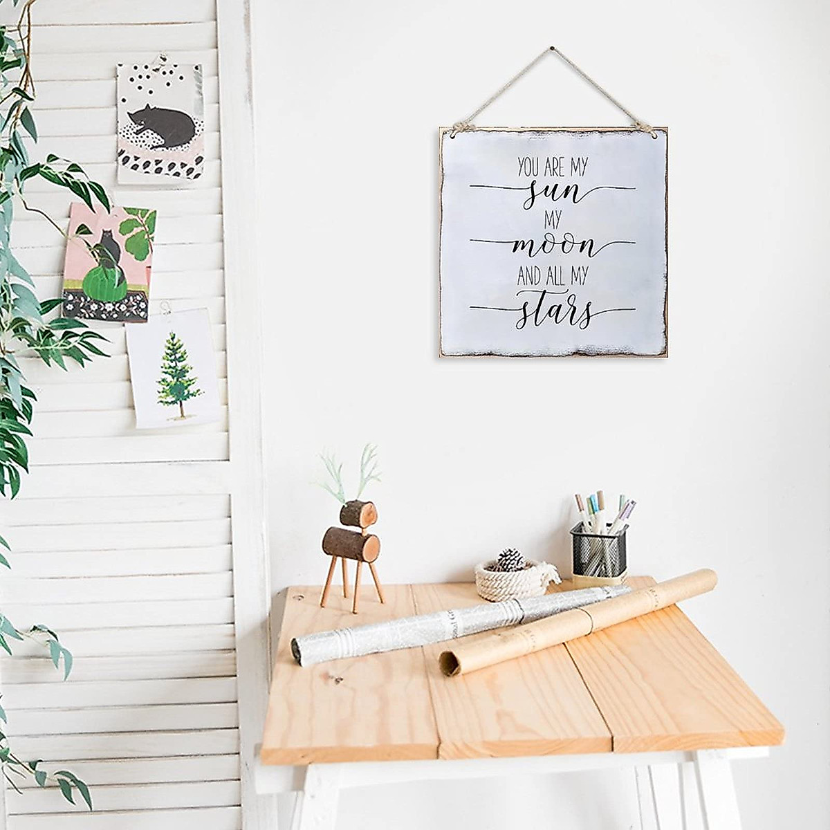 Aihesui Wood Sign Hanging Wall Decoration Farmhouse You Are My Sun My Moon and All My Stars Wall Art for Living Room Kitchen Batheroom Bedroom Office School 12x12inch, light gray-style