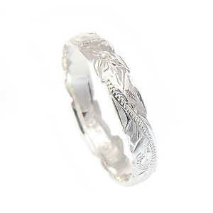 Arthur's Jewelry Sterling silver 925 4mm cut out edge Hawaiian scroll hand engraved ring band size 9
