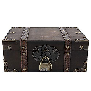 Wooden Storage Box, Large Capacity Vintage Decorative Box, Jewelry Storing Storage Organizer with Lock for Home, Office, Room Decoration(GK10 Grey)