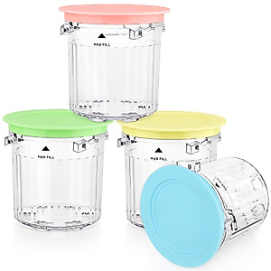 FIRJOY 16 oz. Containers | Extra Replacement Pints and Lids - Compatible with Ninja Creami Breeze NC200, NC201, CN205A, NC100 Series (4 Pack - Blue, Pink, Green, Yellow)