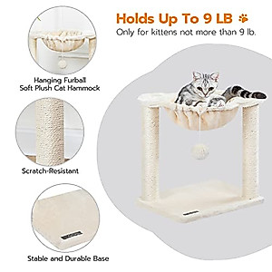 HOOBRO Cat Tree Tower for Indoor Cat, Small Cat Pet House Furniture for Kitten, 15.7 x 11.8 x 16.5 Inches, Plush Soft Hanging Basket Perch Hammock, with Sisal Cat Scratching Posts, Plush Toy BE08CT03