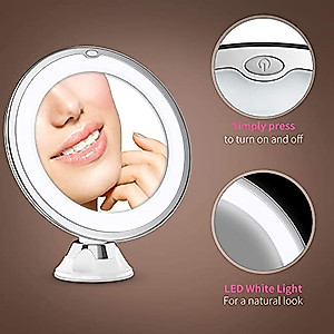 Vimdiff 10X Magnifying Makeup Mirror with Lights, Portable Hand Cosmetic Magnification Lighted Makeup Mirror for Home Tabletop Bathroom Shower and Travel