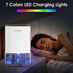 NineSky Dehumidifier for Home, 30oz Water Tank,(300 sq.ft) Dehumidifiers for Bedroom, Bathroom, Basement with 7 Colorful Lights, Auto Shut Off(C1 White/Gray)