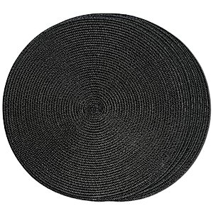FunWheat Round Braided Placemats Set of 4 Table Mats for Dining Tables Woven Washable Non-Slip Place mats 15Inch (Black, 4pcs)
