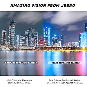 JEERO 2 Pack Blue Light Blocking Glasses - Lightweight Computer Glasses, Anti Eyestrain & UV Glare, TV/Phone/Gaming Eyeglasses for Women Men, Non-Prescription