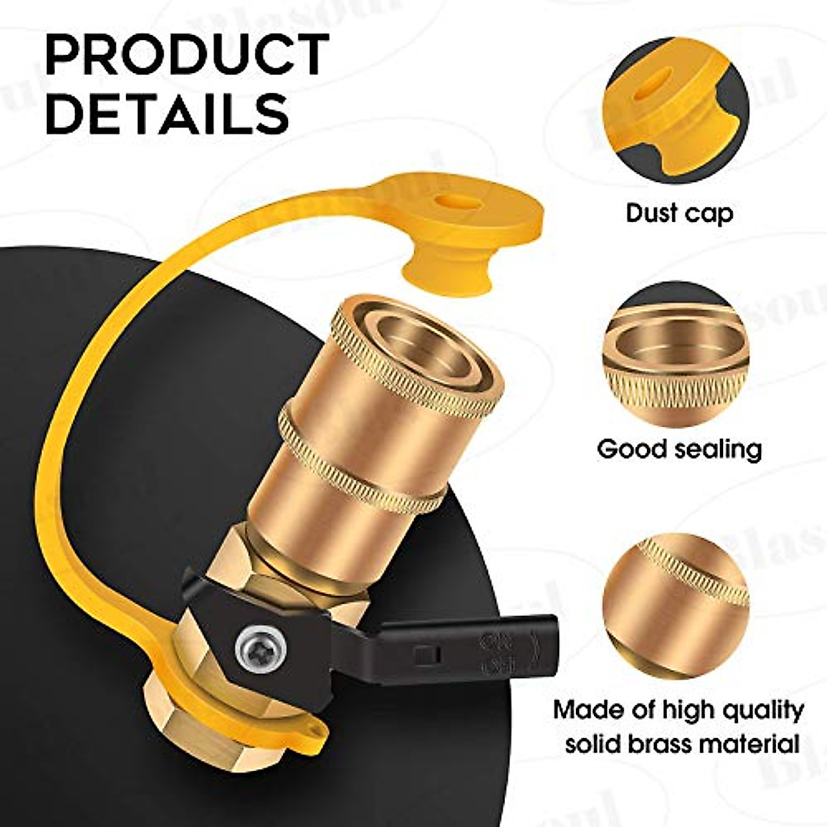 Blasoul 1/4" Quick Connect Propane Hose Adapter For RV To Grill or Cooking, Connecting RV To Any Propane Source, Includes 1/4" Female Shutoff Valve &Full Flow Plug & 1/4" Male NPT &1/4" Female NPT