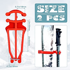 BOXOB Cross Country Skis and Poles Holder, Universal Ski Pole Clips Holder Ski Pole Carrier Ski Accessories, 1 Pair, Red