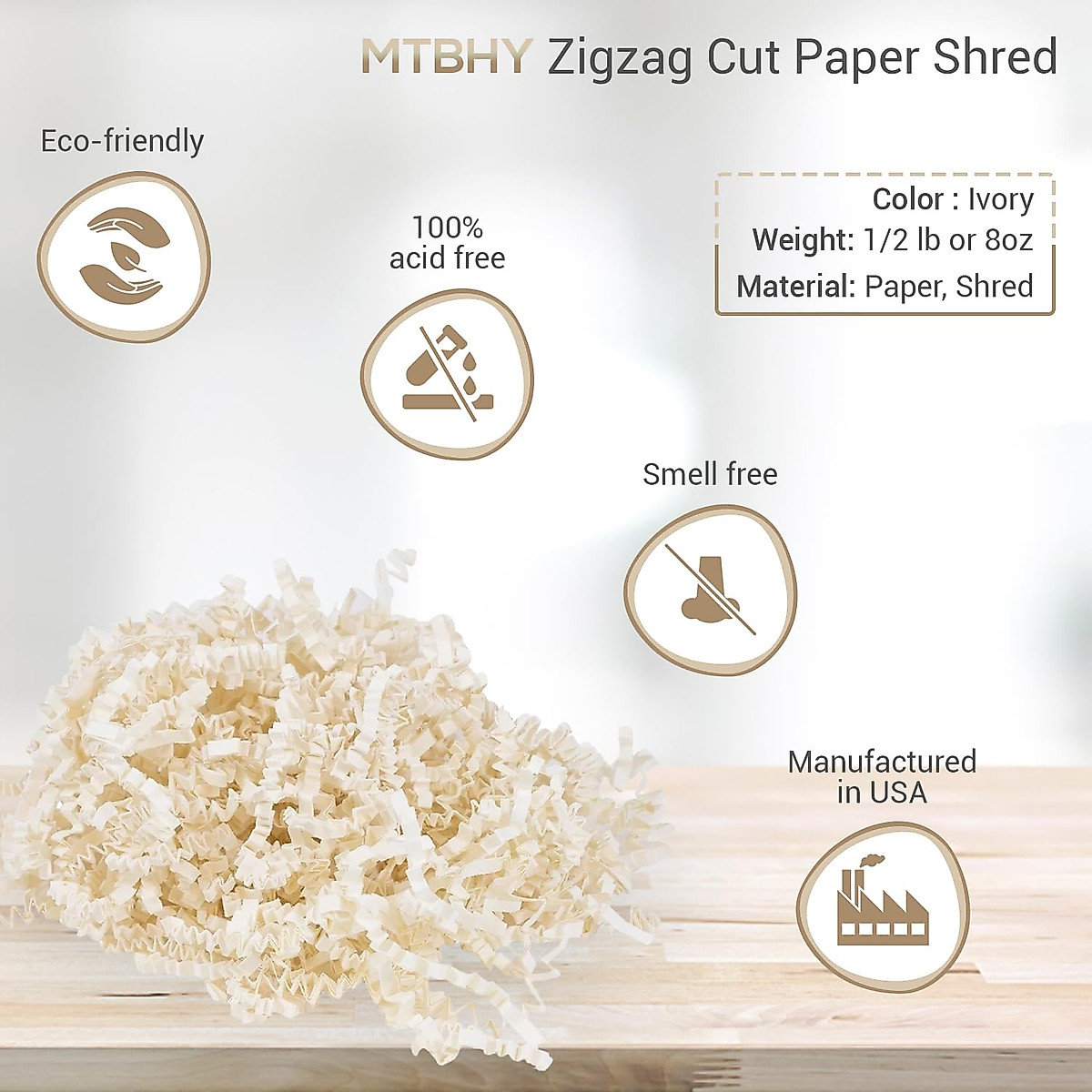 MTBHY Paper Shred Filler - 1/2LB Ivory Crinkle paper filler, Crinkle Cut for Gift Wrapping, Basket Filling, Birthdays, Weddings, Anniversaries, Valentines Day, and other occasions