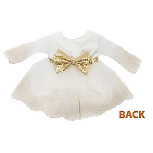 Newborn Baby Girl Lace Dress Set, 4 Pieces Outfit for Special Occasions (US, Age, 0 Months, White, Gold Belt)