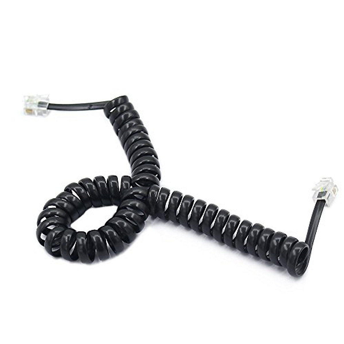 SINCODA 5 Pack 6Ft Uncoild /1.1 FT Modular Coiled Telephone Handset Cord for Telephone/Handset Black Curly Cord(Black)