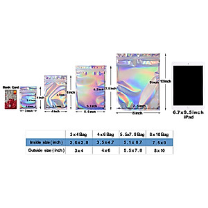 100 Pack Resealable Smell Proof Mylar Bags - Holographic 8 x 10 Inch Ziplock Pouch for Food Storage, Cookies, Jewelry Packaging