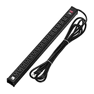 CRST 16-Outlet Heavy Duty Metal Power Strip, 15-Foot Power Cord / 15 Amps / 1875W for Office, School (UL Listed) Black