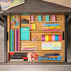 HIWARE Kitchen Utensil Organizer Silverware Organizer Silverware Tray For Drawer, Expandable Bamboo Kitchen Drawer Organizer, Large Utensil Cutlery Organizer/Holder