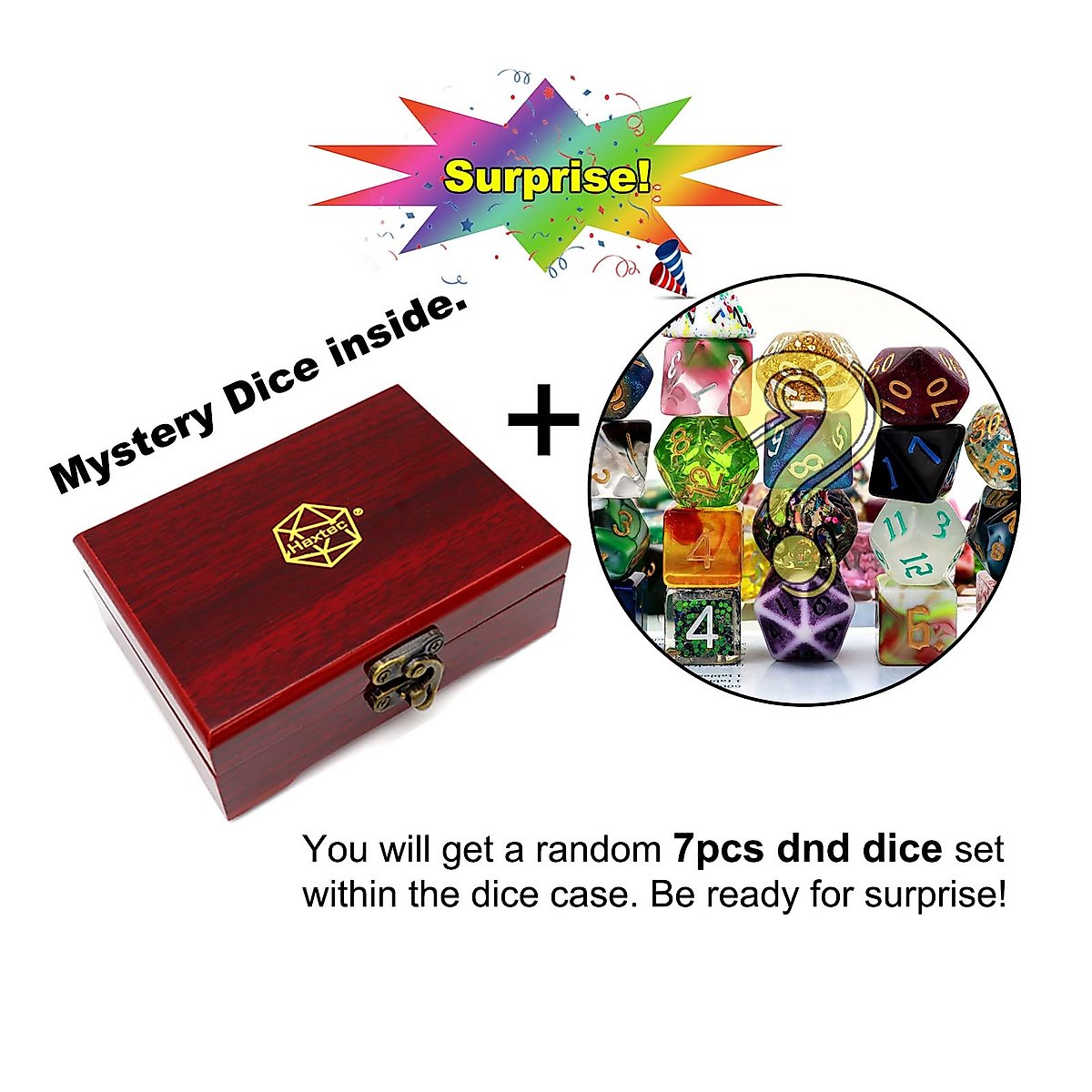 Haxtec Mystery DND Dice Set with Wood Dice Case Dual-Purpose Wooden Dice Box with Foam Insert DND Gifts D&D RPG Dice Set with Box