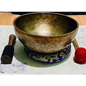 Devyom-10" Inch Healing Buddha Yoga Bowl- Hand Hammered Tibetan Singing Bowls, Hand Carving From Nepal