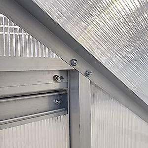 Outsunny 6' x 4' Aluminum Lean-to Greenhouse Polycarbonate Walk-in Garden Greenhouse with Adjustable Roof Vent, Rain Gutter and Sliding Door for Winter, Clear