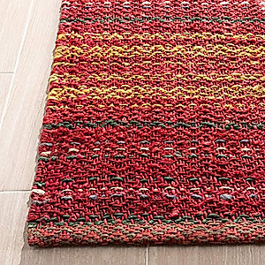 SAFAVIEH Natural Fiber Collection Runner Rug - 2'6" x 8', Red & Gold, Handmade Stripe Jute, Ideal for High Traffic Areas in Living Room, Bedroom (NF202Q)
