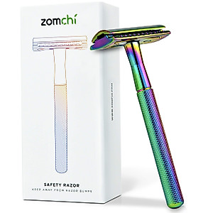 Rainbow Reusable Razor with 50 Counts Safety Razor Blades for Shaving