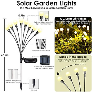 2024 Solar Garden Lights, 2 Pack Solar Firefly Lights, Solar Sway Lights Outdoor Waterproof, Solar Twinkle Swaying Fairy Light for Yard Patio Pathway Garden Decoration (Warm White)