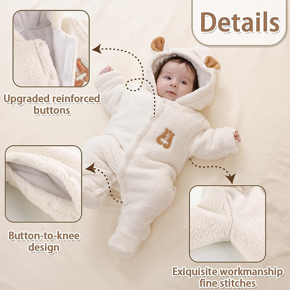 XIFAMNIY Newborn Fleece Footie Jumpsuit Hooded Warm Thicken Winter Outwear Snowsuit for Baby Girls and Boys