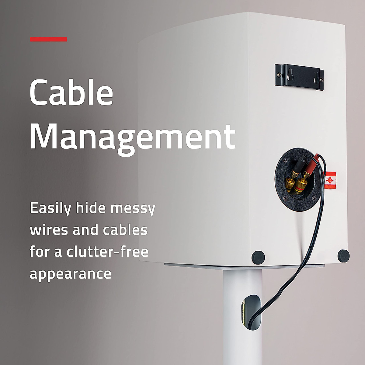 Fluance Floor Speaker Stands for Surround Sound and Bookshelf Speakers with Solid Construction, Adjustable Floor Spikes, Rubber Isolation Feet, Cable Management, Square Base - Matte White/Pair SS05SWH