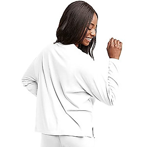 Hanes Originals V-Neck Long Sleeve T-Shirt, Cotton Tees for Women, Raw Edge V-Neckline, White
