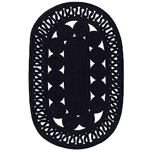 Dash and Albert Reef Black Handwoven Indoor/Outdoor Oval Rug, 8 X 10 Feet, Black Solid Pattern