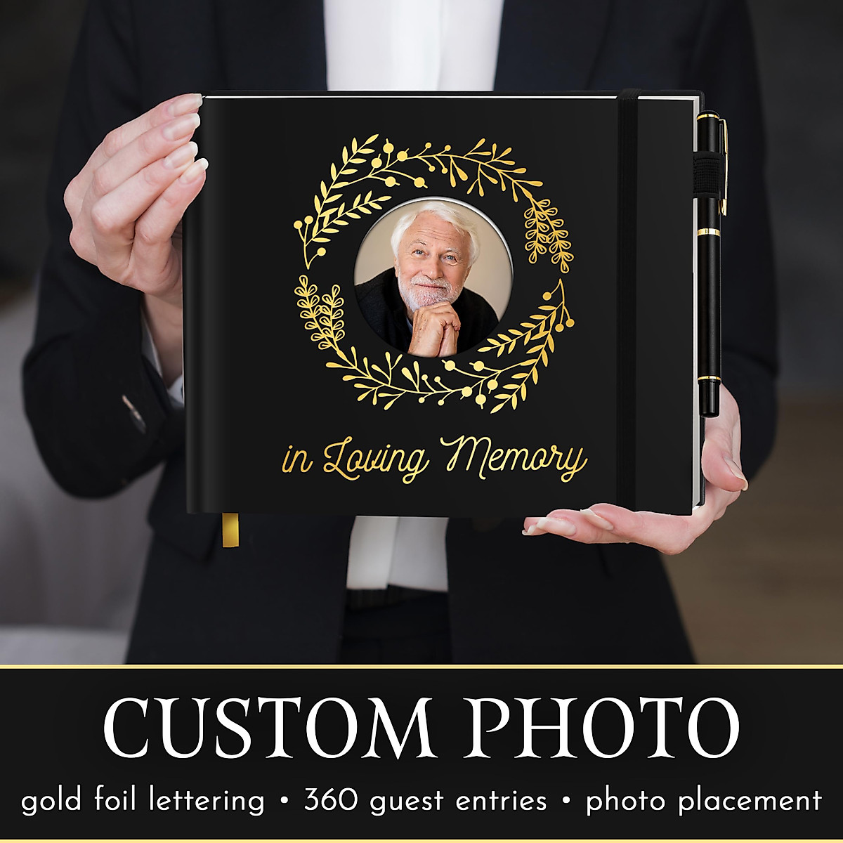 Elegant Black Funeral Guest Book, 10 x 8 Inches 120 Pages Guest Book for Funeral, 360 Entries Guest Book for Funeral and Memory, Memorial Service Guest Book with Pen and Sign, Memorial Guest Book