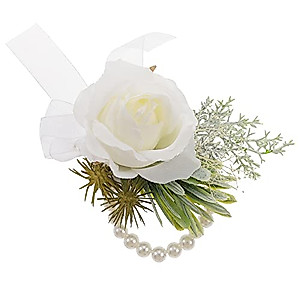 LUOZZY 2 Pcs Wedding Wrist Corsage Pearl Corsage Wristlet Wedding Groomsmen Bridesmaids Hand Flower for Party Decorations