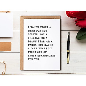 EdgarGifts I Would Fight A Bear For You Sister - Sister Card - Funny Card For Sister - Thank You For Being My Sister - Happy Birthday Card For Sister