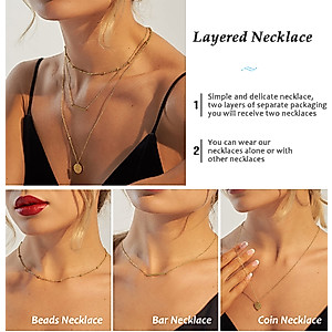 Giftall Bar Necklaces for Women Gold Plated Necklace for Women Layering Necklace for Women 14K Gold Plated Choker Necklace Coin Necklace