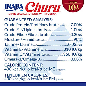 INABA Churu for Senior 10+, Creamy Lickable Cat Treats with Taurine, Vitamin E & C, 0.5 Ounces Each, 40 Tubes, Tuna & Chicken Variety