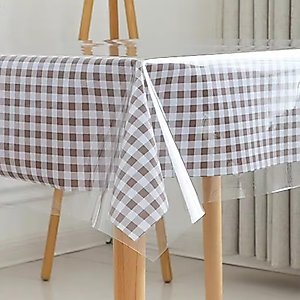 Kesfey Clear Tablecloth Protector 54 x 84 inch Waterproof Plastic Table Cloths Vinyl Rectangle PVC Table Covers Oil-Proof Spill-Proof Wipeable Transparent Dining Table Cloth for Kitchen Camping Party