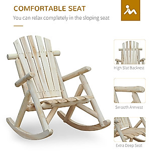 Outsunny Outdoor Wooden Rocking Chair, Single-Person Adirondack Rocking Patio Chair with Rustic High Back, Slatted Seat and Backrest for Indoor, Backyard, Garden, Carbonized