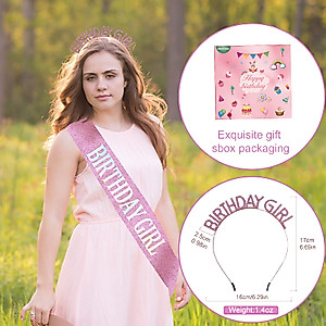 Birthday Crowns for Women,Birthday Girl Sash and Birthday Tiara for Women Girls Set,Birthday Girl Headband Princess Rhinestone Crown Sweet Happy Birthday Gifts Party Decorations Hair Accessories,Pink