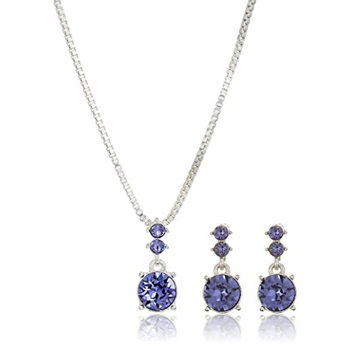 Nine West Silver-Tone and Purple Necklace and Earrings Set