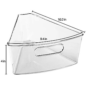 Oubonun Lazy Susan Organizers Set of 4, 10.2”x 9.4”x 4” Plastic Transparent Kitchen Cabinet Storage Bins with Handle, 4" Deep Container, 1/8 Wedge - Food Safe, BPA Free.