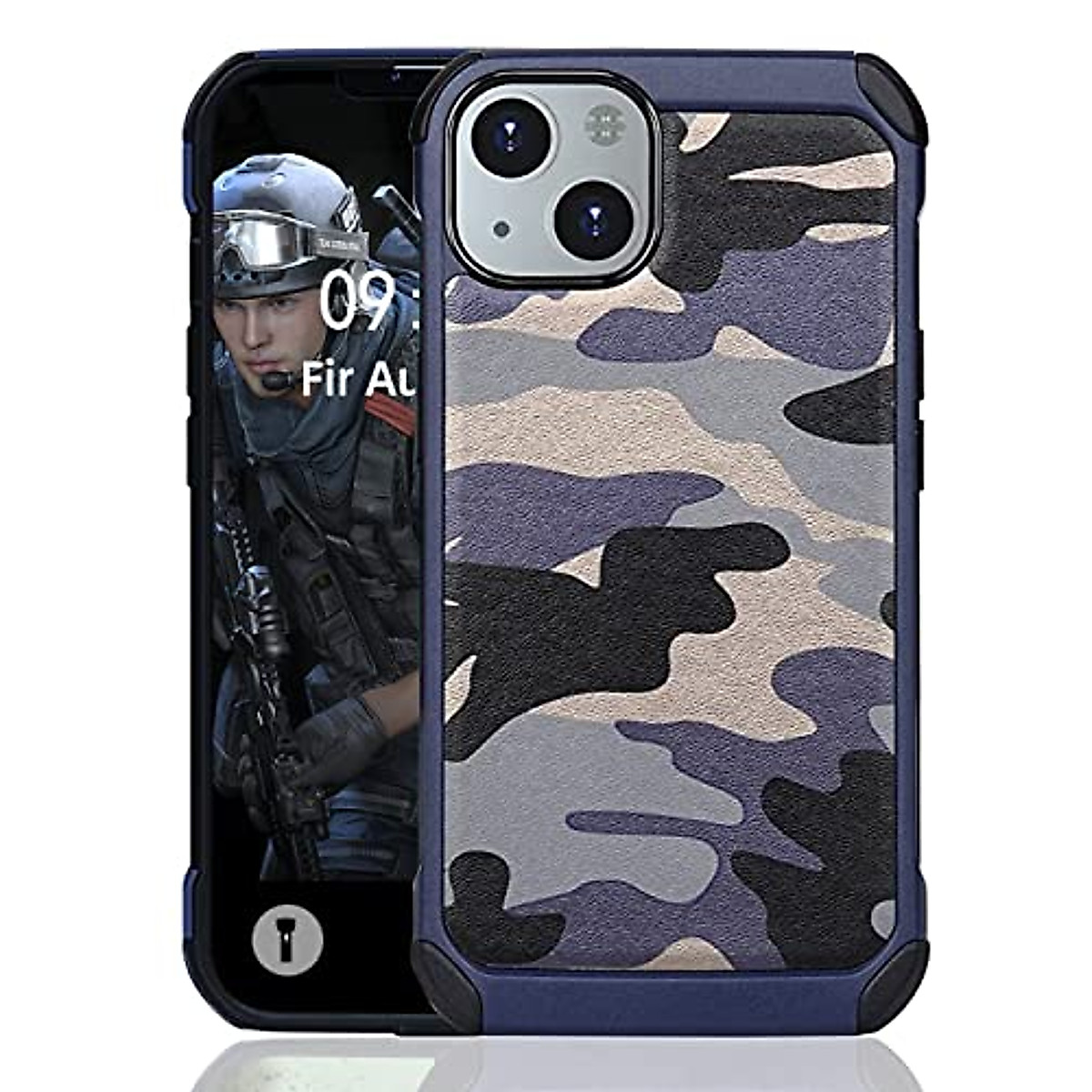YOVIAKK for iPhone 13 Mini 5.4 Inch Camo Case Military Grade Armor Hybrid Phone Case [Camouflage Design] Heavy Duty Tough Rugged Case for Boys Men, Blue