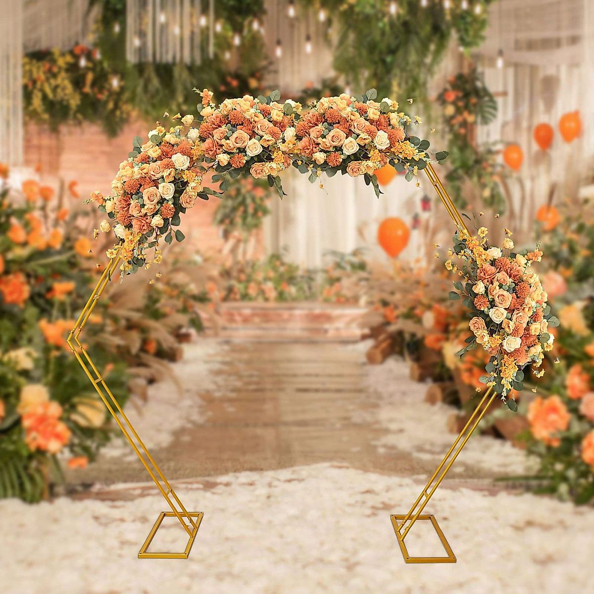 PIAOCAIYIN Hexagon Wedding Arch, 2.2m Metal Frame Backdrop Stand, Gold Backdrop Stand, Garden Arbors for Wedding, Hexagon Arch Display Rack for Party Decorations -Base Size 21.65 * 9.84inch
