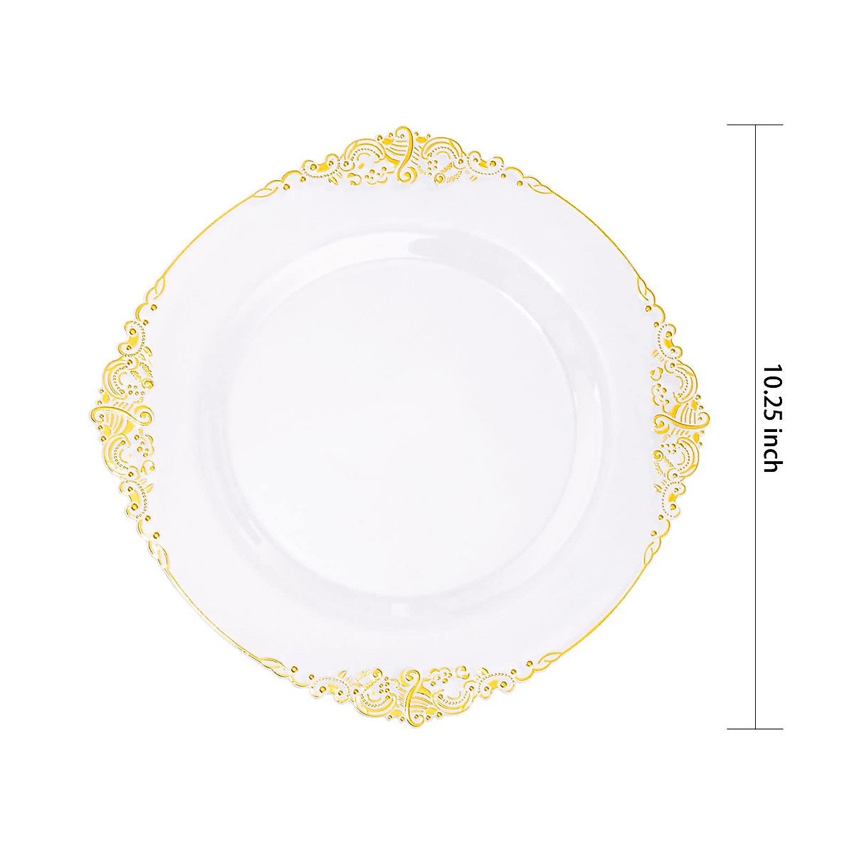 Morejoy 100 Pieces Gold Plastic Plates - Clear Gold Disposable Plates - 10.25inch Clear Plastic Dinner Plates With Gold Rim for Weddings & Parties & Shower