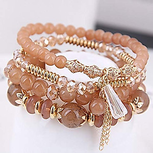 NSLS 5 Sets Boho Bracelets Bangle Pulsera for Women Multilayer Stackable Sparkly Crystal Beaded Stretch Aesthetic Brazalete(C)
