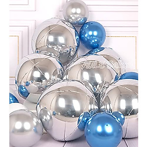 AULE Silver Orbz Balloon Decorations - Pack of 6, Jumbo 22 Inch 4D Metallic Silver Balloons, Large Foil Sphere Balloons, Big Round Mylar Balloons