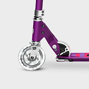 Micro Kickboard- Sprite LED - 2 Wheeled Kick Scooter Ages 6+, fold-to-Carry, Lightweight, Portable Scooter with Motion-Activated Light-up Wheels (Purple Stripe)