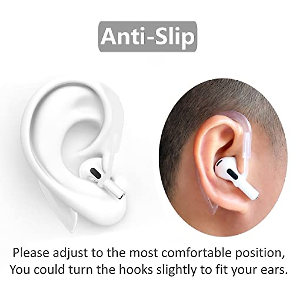 3 Pairs Ear Hooks Compatible with AirPods Pro 2nd 1st and 3 2 1, 360 Angle Rotation Adjustable Length Anti-Slip Sport Earhooks Wing Tips Holder Compatible with AirPods 3 2 1 and Pro 2 1 - Translucent