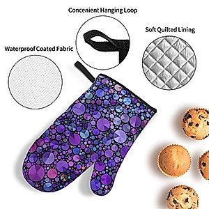 Purple Circles Oven Mitts and Pot Holders Set Heat Resistant Oven Gloves Flexible for Kitchen Cooking Baking Grilling Microwave