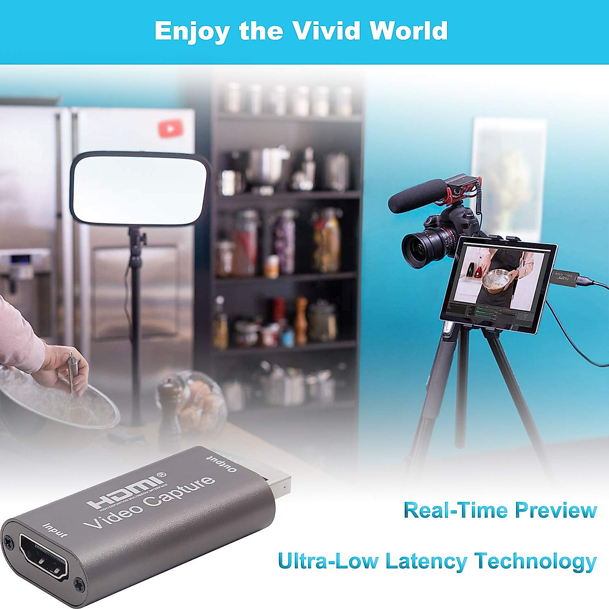 BlueAVS HDMI to USB Video Capture Card 1080P for Live Video Streaming Record via DSLR Camcorder Action Cam (Coffee)