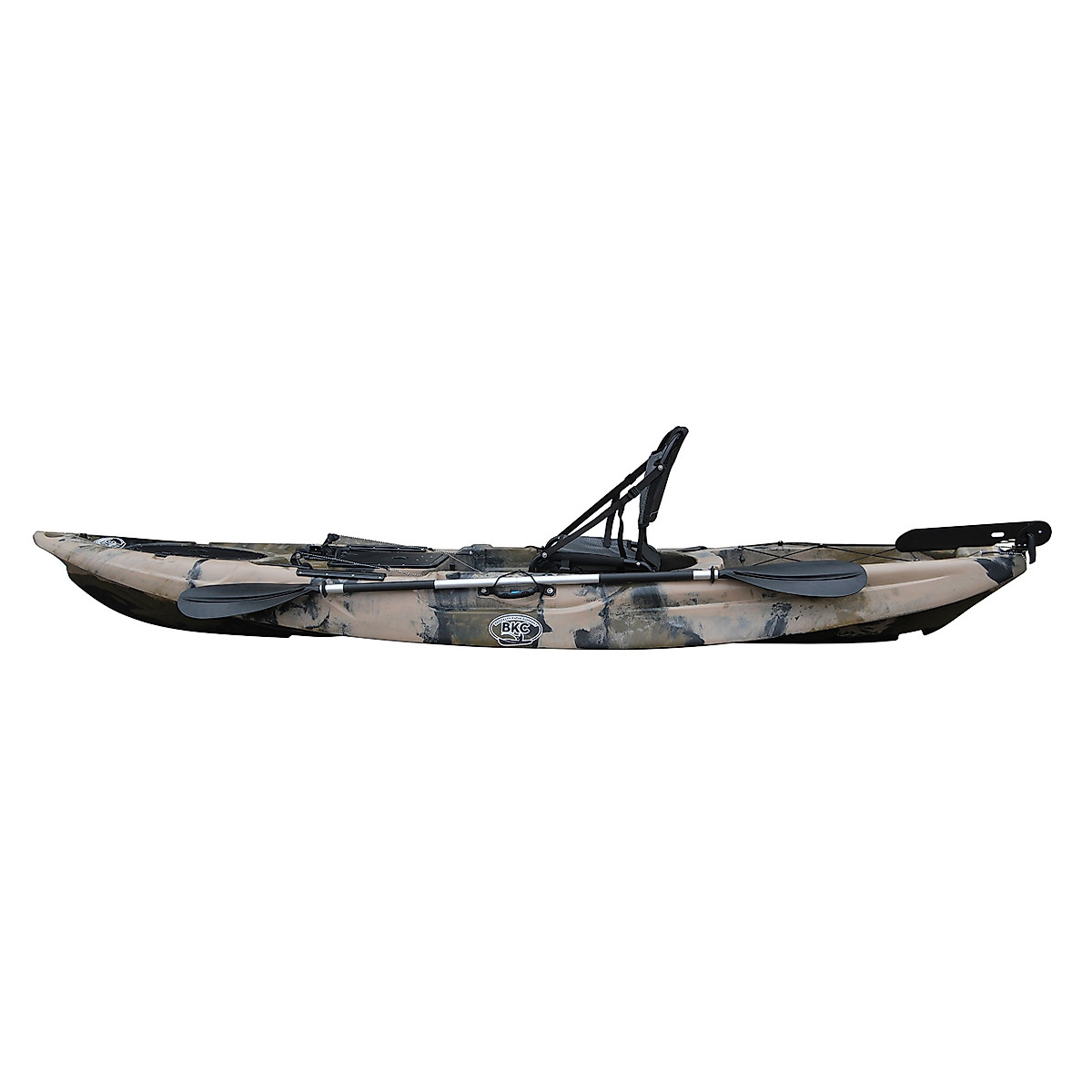 BKC UH-RA220 11.5 Foot Angler Sit On Top Fishing Kayak with Paddles and Upright Chair and Rudder System Included (Camo)