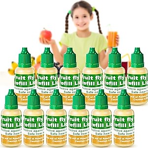 Qualirey 12 Pack Fruit Fly Trap Refill Liquid, 0.68oz Per Bottle Liquid Fly Traps for Indoors, Non Toxic Bait Safe Near Pets, Food and Kids, Fruit Fly Lure Refill Liquid Trap for Home Kitchen
