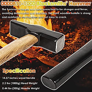 0004930-300 Blacksmiths' Tongs & 0000811-1000 Handmade Blacksmiths’ Hammer Assembled Bladesmith Tool Set for Beginner or Professional Blacksmith Making Farrier, Knife and Tool on Forging Anvil